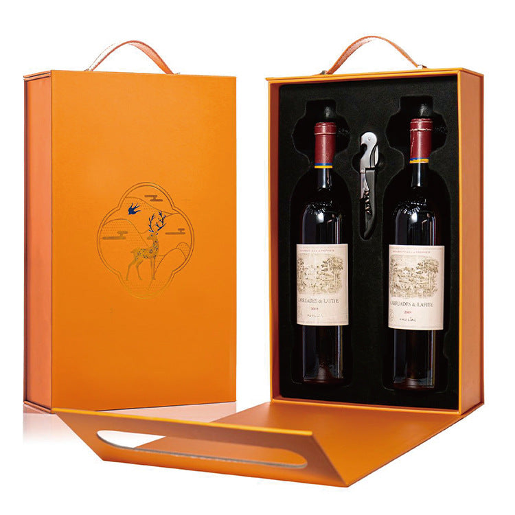 2 Bottle Wine Gift Box with Wine Opener in Stylish Orange Leather Box ...